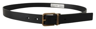 Dolce & Gabbana Mens Black Leather Brass Metal Box Buckle Belt