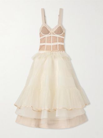 Christopher John Rogers Mehrlagiges Midikleid Aus Mesh Und T&uuml;ll Mit R&uuml;schen - Neutral