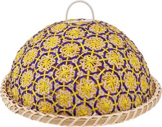 Yardwe Fliegenhaube mit Tablett Handgewebt Staubdicht Abdeckhaube Lebensmittelabdeckung Kuchenhaube Tortenhaube Tellerhaube Speiseglocke Fliegenschirm Fliege