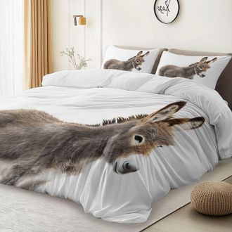 Generic Bettwäsche 135 x 200 cm, Realistischer Süßer Esel Bedrucktes Weich & Bügelfrei Mikrofaser Weiß Wendebettwäsche mit Reißverschluss, Für Teenager Kinder