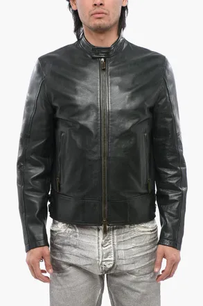 Dsquared2 Leather Jacket with Buttoned Collar Dsquared2