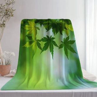 Generic Couverture en Flanelle Douce Vert, Plaid en Polaire Naturalisme Photographie De Feuilles D&Eacute;rable imprim&eacute;, pour lit Simple ou Double Poussette ou Voyag