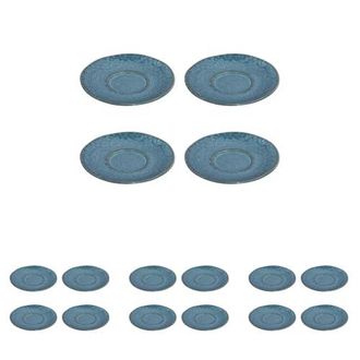 Leonardo Matera Unterteller 4-er Set, sp&uuml;lmaschinengeeignete Steingut-Unterteller f&uuml;r Matera Tassen, 4 Keramik-Untertassen, blau, &Oslash; 15 cm, 018592 (Packung mit 