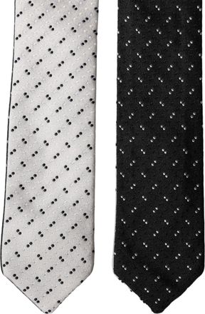 Dolce & Gabbana White Black Patterned Silk Adjustable Men Necktie Tie And