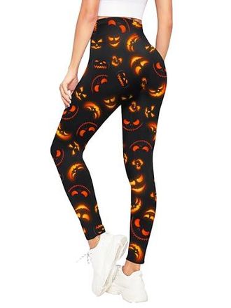 Love my Fashions Legging dHalloween taille haute extensible pour femme, imprim&eacute; citrouille, fant&ocirc;me, cr&acirc;ne, squelette, parfait pour les f&ecirc;tes, la course &agrave; pied, la sal