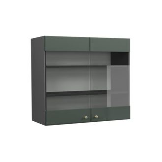 Vicco Küchenglasschrank Fame-Line, Glashängeschrank, Grün-Gold Landhaus/Anthrazit, 80 cm
