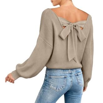 Generic Pull &eacute;l&eacute;gant en tricot doux et d&eacute;contract&eacute; &agrave; manches longues avec noeud - Tunique confortable et ample pour un usage quotidien et des tenues polyvalen