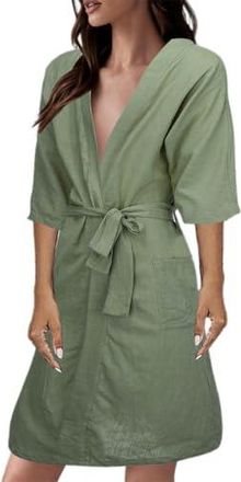 Generic Peignoir &agrave; manches courtes en tissu &eacute;ponge pour femme - Manteau long et l&eacute;ger - Robe de matin dhiver chaude en tissu &eacute;ponge - Pyjama blanc - V&ecirc;tement 