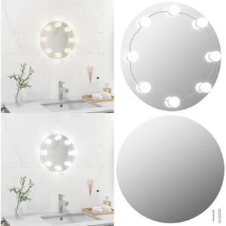 vidaXL Wandspiegel ohne Rahmen mit LED-Beleuchtung Rund Glas - LED-Spiegel - Wandspiegel - Badezimmerspiegel - Schreibtischspiegel - Silberner Spiegel