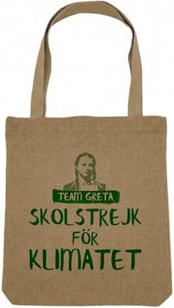 Fabulous Sac Shopping Tote Bag Aspect Lin - Team Greta Strike for Climate Ecologie - Sac de Courses Toile Epaisse 360g Beige Naturel Cabas Port&eacute; Epaule Solide 
