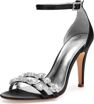 Generic Chaussures De Mariage Femmes Mariée Sexy Open Toe High Heels Bureau Travail Soir Hauts Sandale 10.5Cm,Noir,36 EU