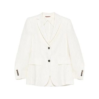 Max Mara Femme, Vestes, Blanc, Taille: 36 FR Pinstripe Linen Blazer