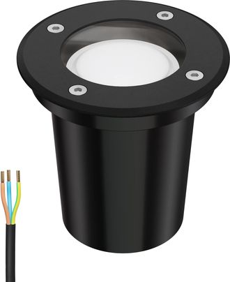 LEDs Com Bodeneinbauleuchte BOLI f&uuml;r au&szlig;en, IP67, schwarz, rund, 108mm &Oslash; inkl. LED Lampe 630lm warmwei&szlig;