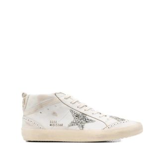 Golden Goose Mid Star Sneakers High-Top aus Leder und mit Glitzer - - Shoes - Damen - Beige - 39 EU