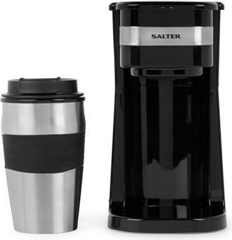 Salter Salter One Cup Coffee Maker - Filter Coffee Machine, Washable & Reusable Filter, Includes 420ml Stainless Steel Travel Mug, Brew Coffee To Go In 3-4 M