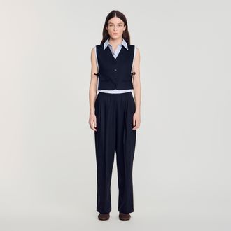 Sandro Pantalon en laine &agrave; rayures