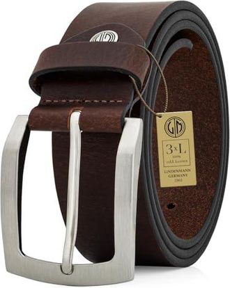 Lindenmann Mens leather belt/Mens belt, full grain leather belt XXL,buffalo leather, dark brown, Farbe/Color:marron, Size