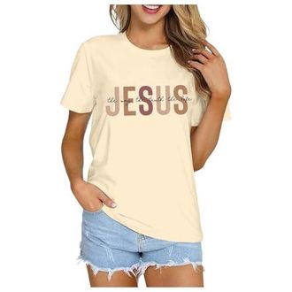 Generic T-shirt Fille D&eacute;contract&eacute; Femme T-shirt avec Col Rond Imprim&eacute; Lettre &Eacute;l&eacute;gant Comme Haut &Agrave; La Mode Pour Tenues &Eacute;t&eacute; T-shirts Imprim&eacute;s Polyester, beige, 