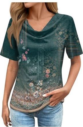 Generic T-shirt femme &agrave; manches courtes imprim&eacute; &eacute;l&eacute;gant d&eacute;contract&eacute; T-shirts tunique, vert, XXL