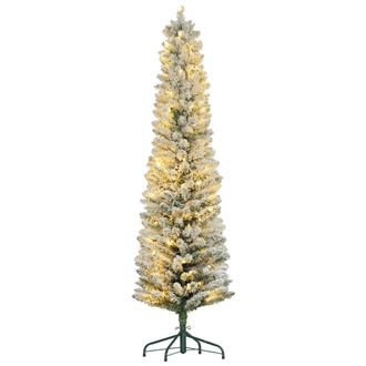 HOMCOM K&uuml;nstlicher Weihnachtsbaum 180 cm Tannenbaum k&uuml;nstlich mit LED Beleuchtung, Schnee, 329 Spitzen Christbaum Weihnachtsdeko inkl. Metallst&auml;nder f&uuml;r drin