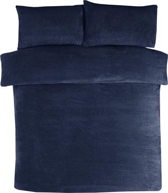 Sleepdown 5056242753780 Bettwäsche-Set mit Kissenbezügen, Teddy-Fleece, warm, gemütlich, superweich, Kingsize-Betten (220 x 260 cm), Polyester, Navy, Super King