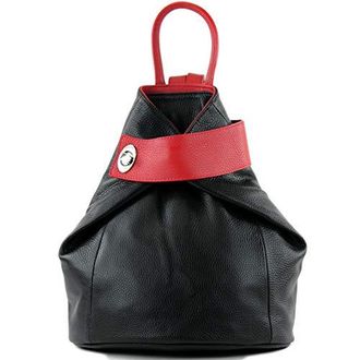 modamoda.de T179 - sac à dos pour femme en cuir italien, Couleur:Noir/Rouge