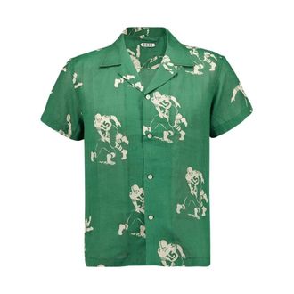 Bode Homme, Chemises, Vert, Taille: L Chemise en Lin avec Silhouette de Football Vintage