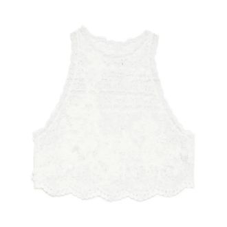 Ermanno Scervino Femme, Tops, Blanc, Taille: 38 FR D&eacute;bardeur Brod&eacute;e en Dentelle