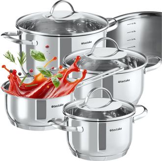 TecTake 7-tlg. Topfset, Edelstahl Kochgeschirr, Töpfe Set mit Deckel, Kochtopf Set für Induktionskochfeld, Gas- und Elektroherd geeignet, Küchensets, Topfsets