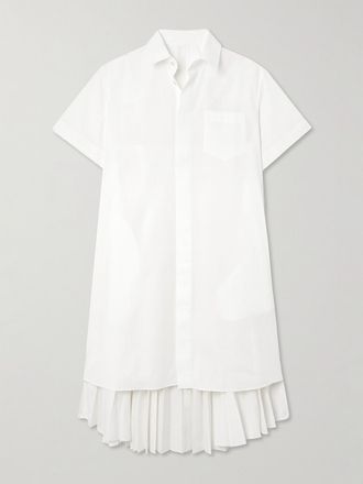 sacai Mehrlagiges Midi-hemdblusenkleid Aus Popeline Mit Falten - Wei&szlig;
