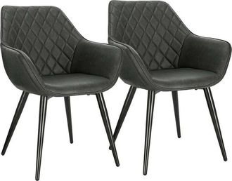 Woltu 2er-Set Wohnzimmerstuhl Esszimmerstuhl Polsterstuhl mit Armlehen Kunstleder Metall anthrazit - Woltu