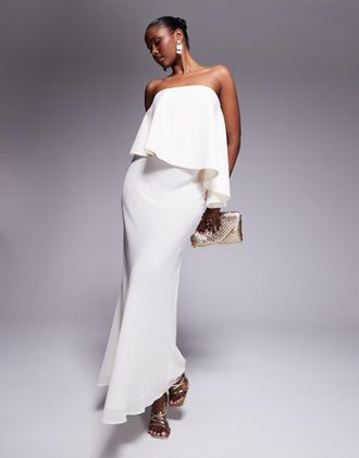 Asos Robe bandeau longue asymétrique en tissu coupé en biais - Ivoire-Blanc