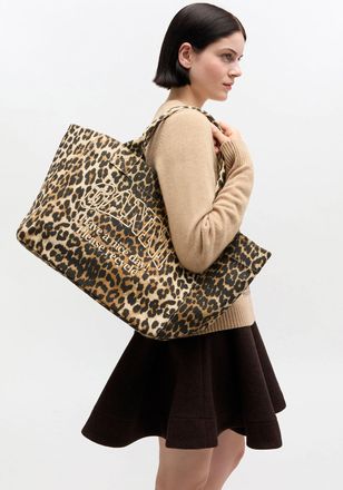 Ganni Mittelgro&szlig;e Tragetasche mit Leopardenmuster braun