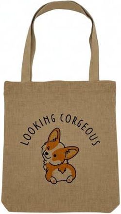 Fabulous Sac Shopping Tote Bag Aspect Lin - Looking Corgeous Corgi Dog Pets - Sac de Courses Toile Epaisse 360g Beige Naturel Cabas Port&eacute; Epaule Solide Imprim&eacute;