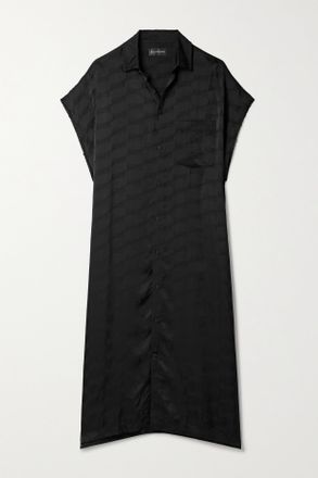 Balenciaga Oversized-midi-hemdblusenkleid Aus Twill Mit Jacquard-muster Und Fransen - Schwarz