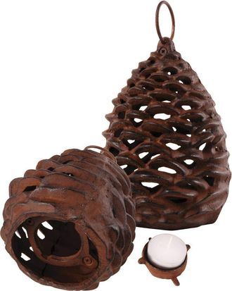 Esschert Design Laterne, Gartenlaterne Motiv Tannenzapfen, inkl. Ring zum Aufh&auml;ngen, Gr&ouml;&szlig;e S, ca. 9,9 cm x 9,9 cm x 13 cm