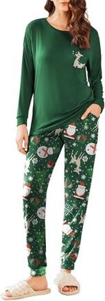 Ekouaer V&ecirc;tements De Nuit Chaud Pyjama Femmes Hiver Pyjama 2 Pi&egrave;ces Carreaux Manches Longues Haut et Bas Ensembles Longs, No&euml;l, L
