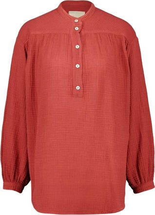 120% Lino blouse boutonn&eacute;e &agrave; manches longues - Rouge