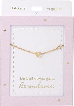 Depesche 13895.42 Halskette mit 2 Herzen und Glitzerstein, vergoldet, variabel in der L&auml;nge tragbar (42 cm + 5 cm), als Geschenk oder kleine Aufmerksamkeit