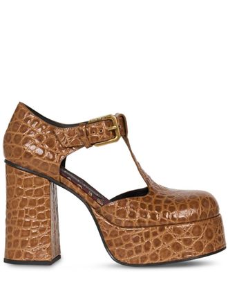 Etro escarpins plateforme &agrave; effet peau de crocodile 110 mm - Marron