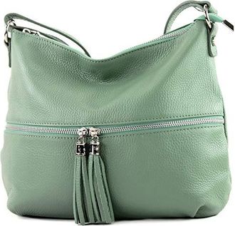 modamoda.de Ital Umhänge- / cuir sac à bandoulière T159, Couleur:Graugrün