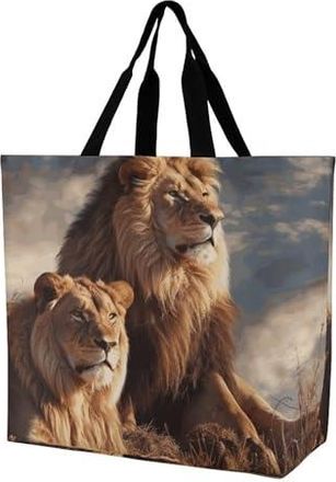 Generic Deux Lions Sac Fourre-Tout Imperm&eacute;able Sacs R&eacute;utilisable Sac Courses Pour Gym Travail Universit&eacute;