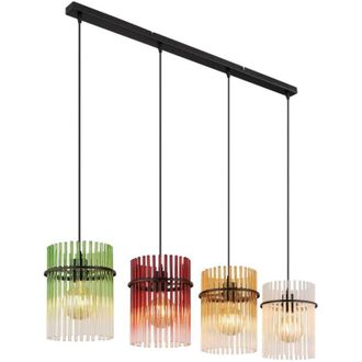 Globo Lighting Lampe suspendue Lampe de table &agrave; manger Lampe suspendue 4 flammes Lampe de salon, verre vert m&ucirc;re ambre clair, 4x E27, LxH 110 x 140 cm