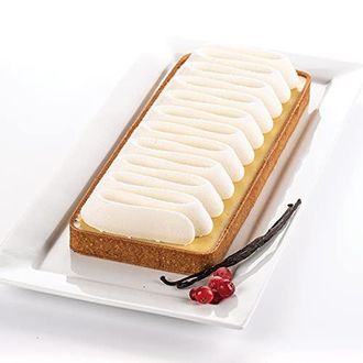 Silikomart | KIT TARTE NOUVELLE VAGUE, Set avec anneau microperforé + tapis décoratif, anneau TPLUS 265 x 105 mm h 20 mm, moule décoratif en silicone 240 x 80 mm