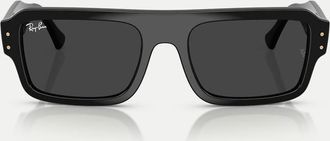 Ray-Ban Lukas - Rechteckige, polarisierte Sonnenbrille in Schwarz mit schwarzen Gl&auml;sern