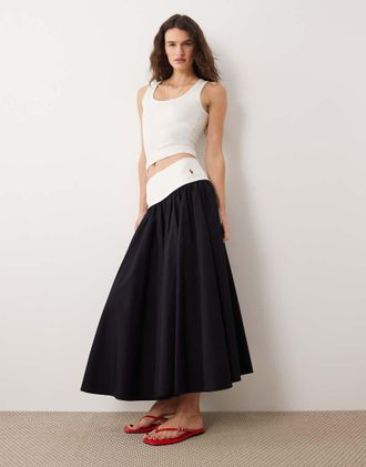 Polo Ralph Lauren Jupe longue trap&egrave;ze tiss&eacute;e - Bleu marine