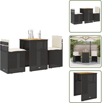 vidaXL 3-tlg. Bistro-Set mit Kissen Schwarz Poly Rattan - Gartentisch - Bistro-Set - Gartenm&ouml;bel - Outdoor M&ouml;bel - PE-Rattan
