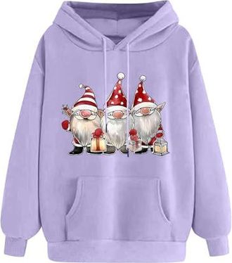 Generic 2026 Printemps Femmes Automne/Hiver No&euml;l Imprim&eacute;e Hoodie Plus Polaire &Eacute;pais Casual Loose, violet, XXL