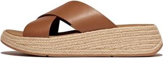 FitFlop Womens F-Mode Espadrille Leather Flatform Cross Slides Sandal, Deep Tan, 40 EU