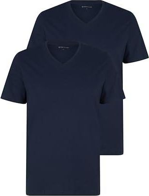 Tom Tailor Hommes Lot de 2 t-shirts basiques avec col en V 1008639, 10302 - Dark Blue, XL
